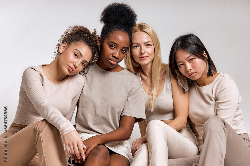 Diversity, multi-ethnic beauty concept. Four beautiful ladies of ...
