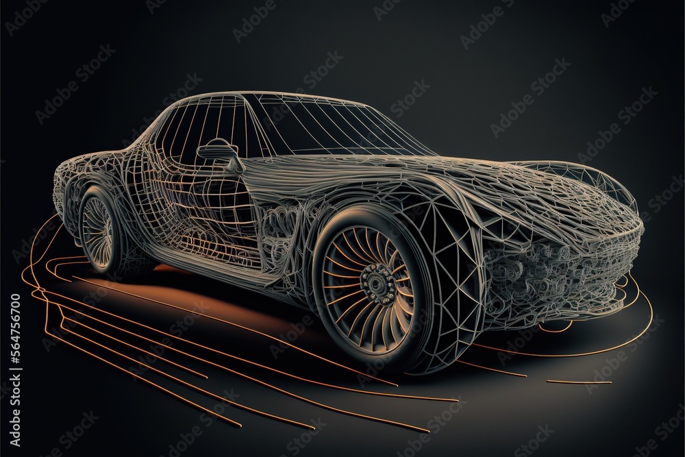 Wireframe car concept on the road in high resolution for building car ...
