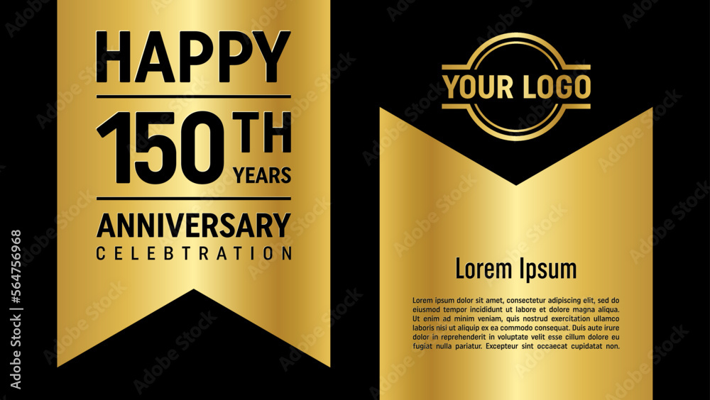 150th anniversary template design concept with golden ribbon. Vector ...