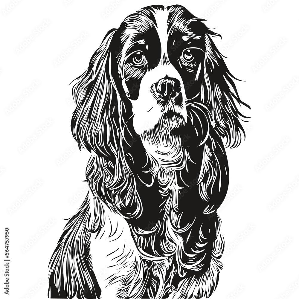 Spaniel English Springer dog hand drawn logo line art vector drawing ...