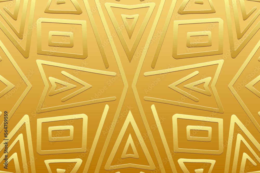 Embossed golden background, ethnic cover design. Geometric 3D pattern ...
