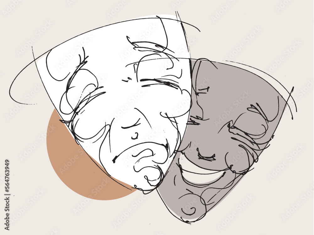 Comedy and tragedy theater masks. Actor's masks. Game of actors. Comic ...