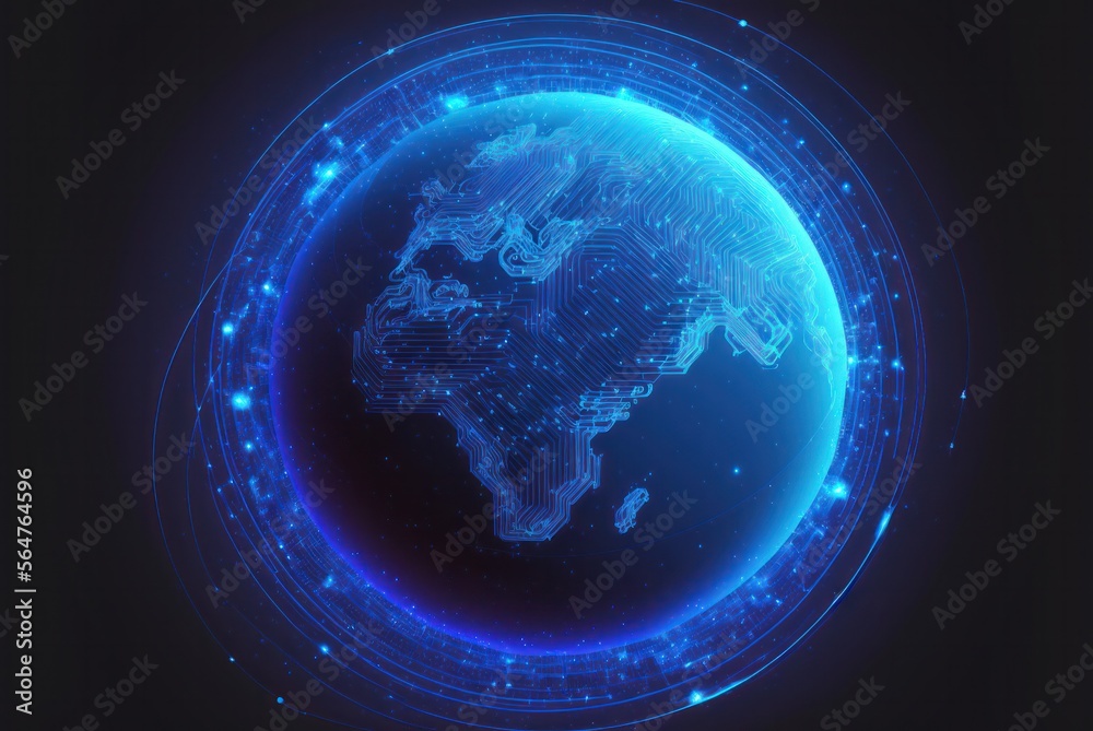 Globe/earth in space, abstract representation with glowing lines ...
