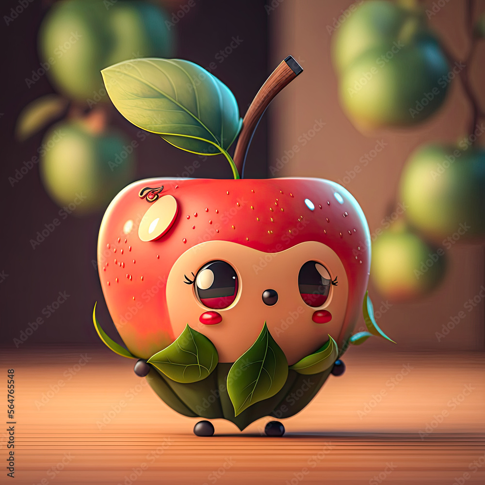 Apfel Obst Gemüse Früchte Cartoon Sticker Logo Digital Art Generative ...