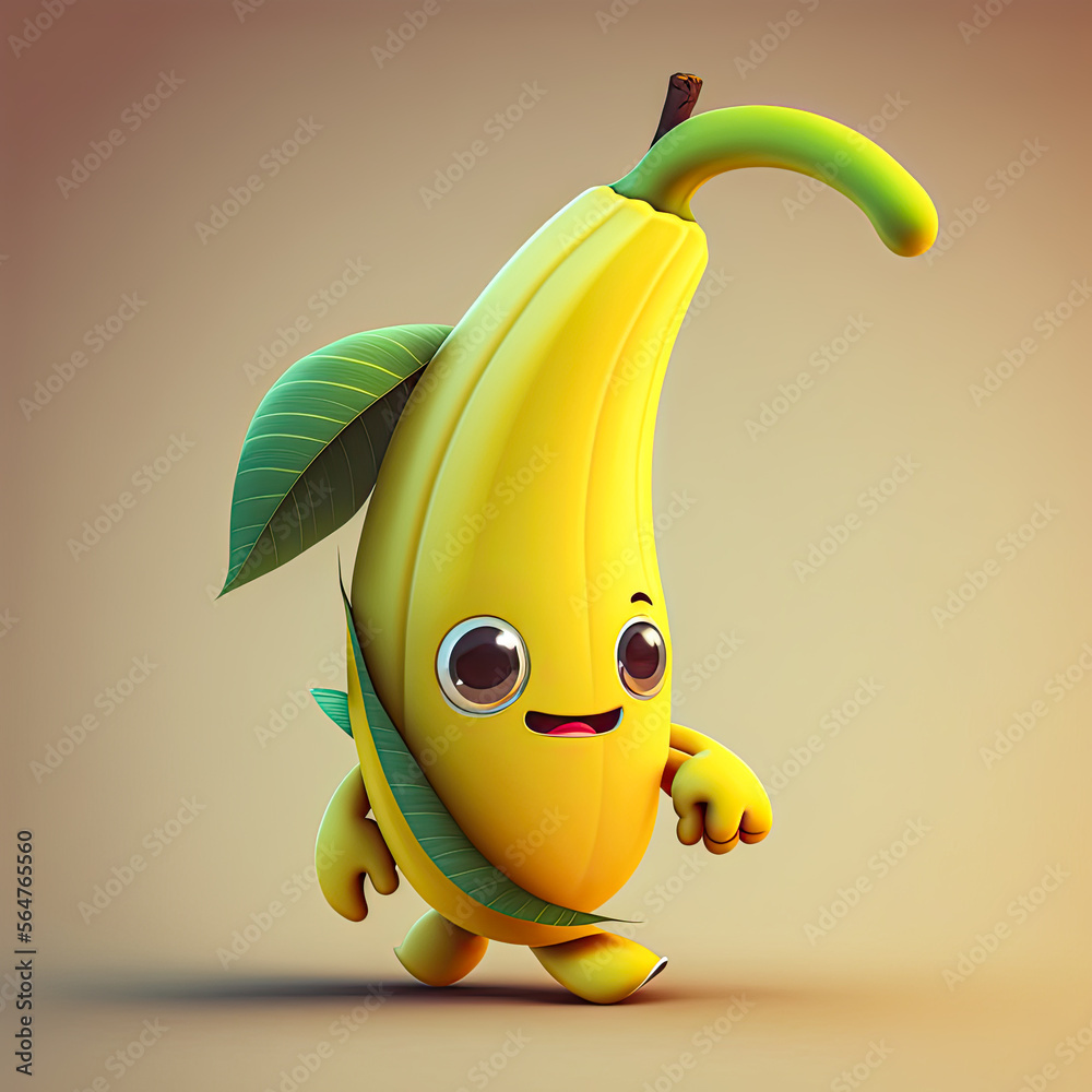 Banane Obst Gemüse Früchte Cartoon Sticker Logo Digital Art Generative ...