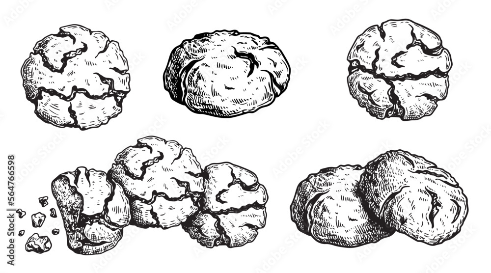 Traditional Italian cookies amaretti. Hand drawn sketch style ...