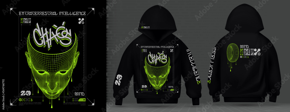 Modern posters face mask in the style of Techno, Rave, Electronic music ...