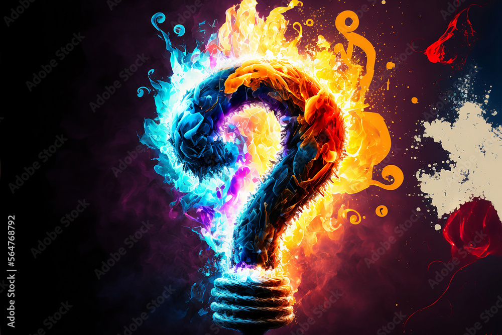 Question mark lightbulb exploding with creative energy. Generative AI ...