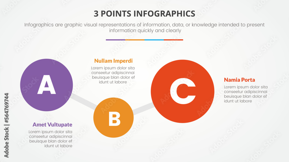 3 points or stages infographic concept with right direction circle ...