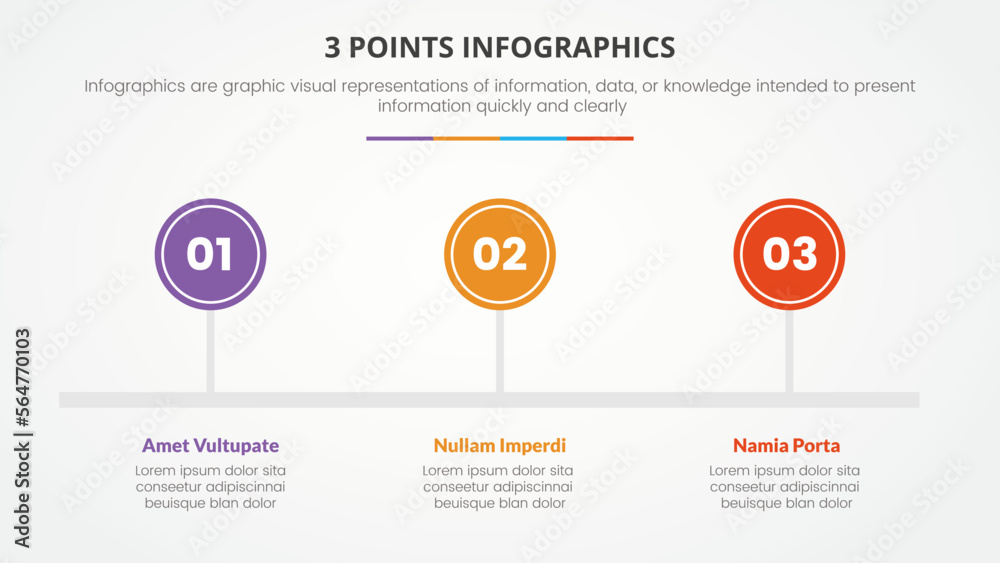 3 points or stages infographic concept with right direction and ...