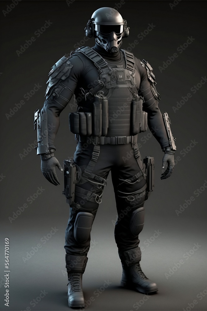 AI-Generated: 3D Male Navy Seal/SWAT Agent in Fullbody Suit Stock ...