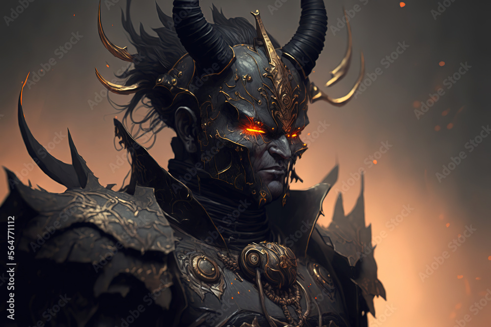 a drawing of a demon in armor, fantasy concept art illustration ...