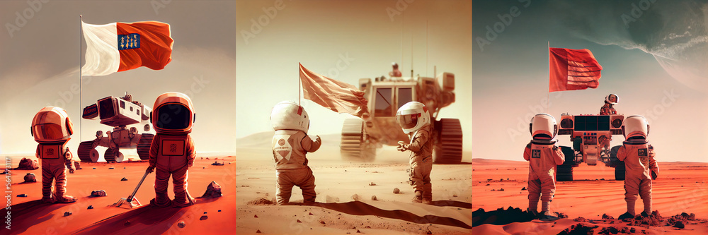 Toddlers planting a flag on Mars, astronauts, Generative AI, AI art ...
