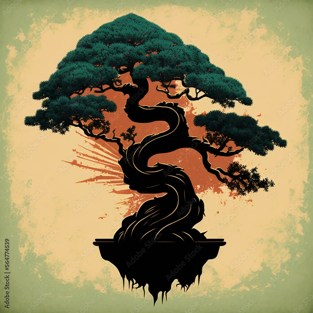 Stockillustratie Bonsai tree in digital art style, vector graphics ...