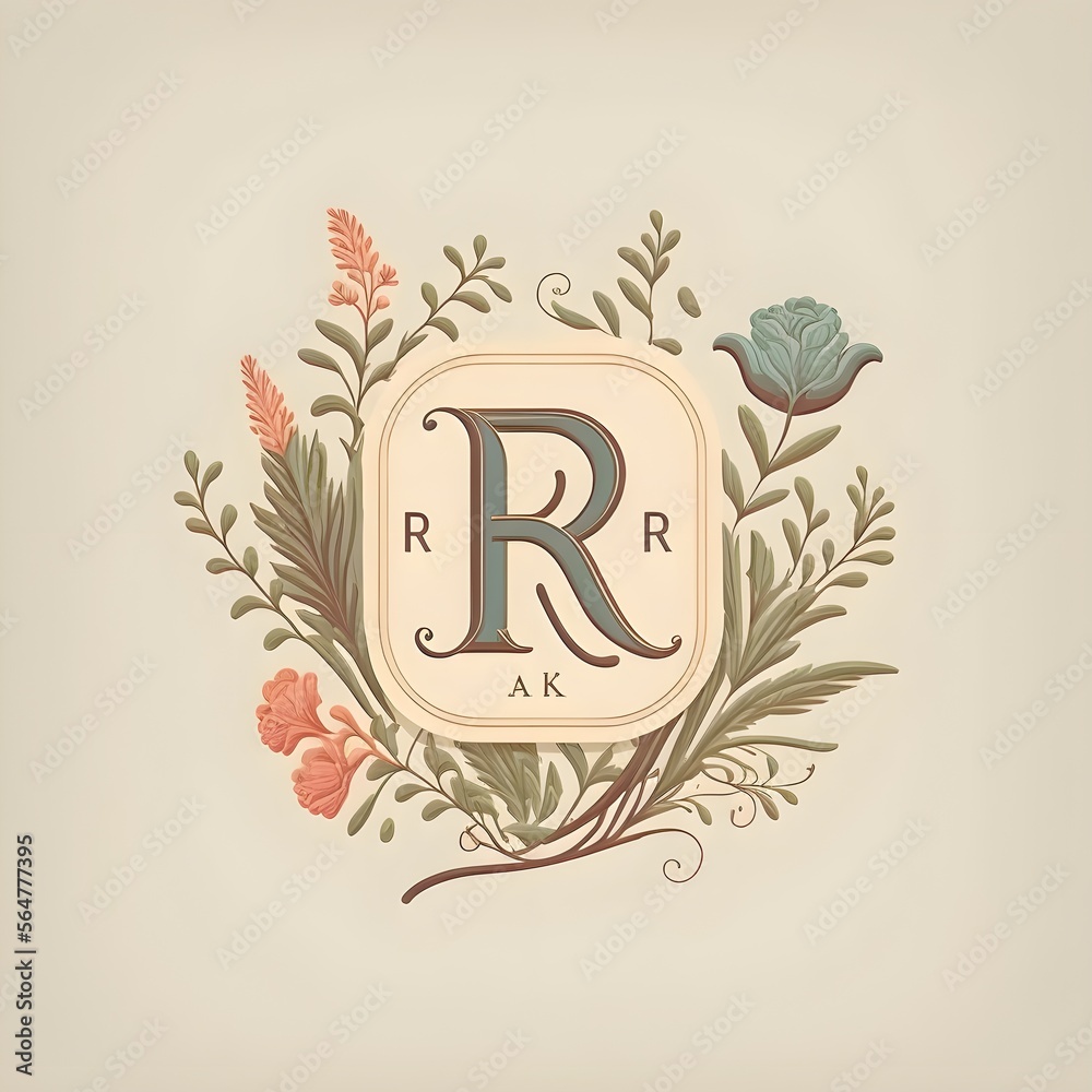 logo design of the letter r vintage style minimal flat 2d spring color ...