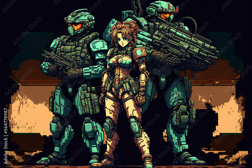 32 bit pixel art. Group of elite special forces. Generative AI Stock ...