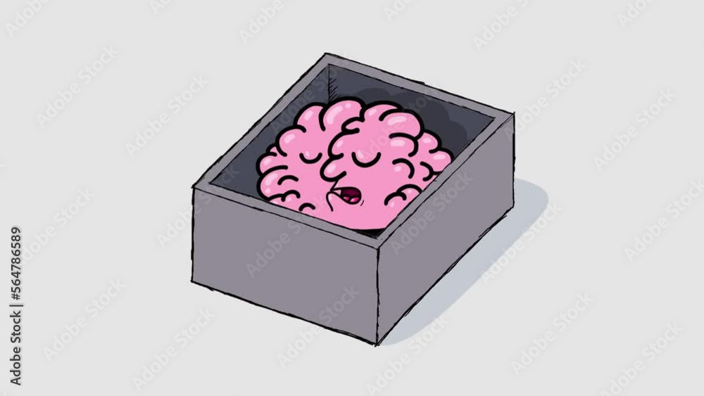 Cartoon single brains in gray box sleeping alpha channel isolated ...