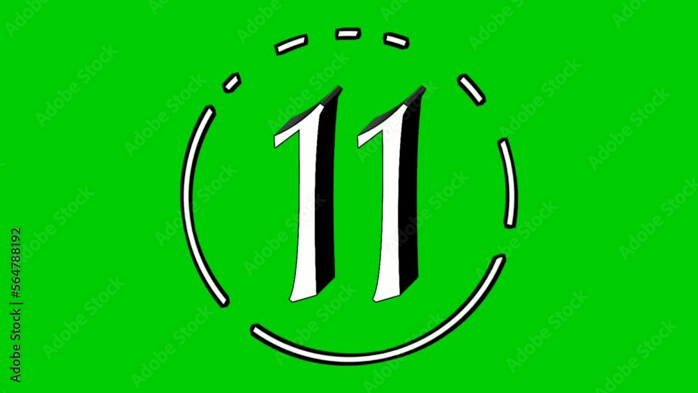 Number 11 eleven cartoon animation in rotating circle border on green ...
