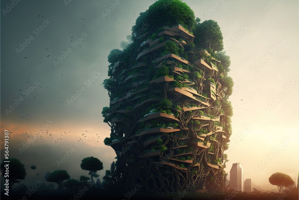 Skyscraper made of trees, concept of green ecological sustainable ...