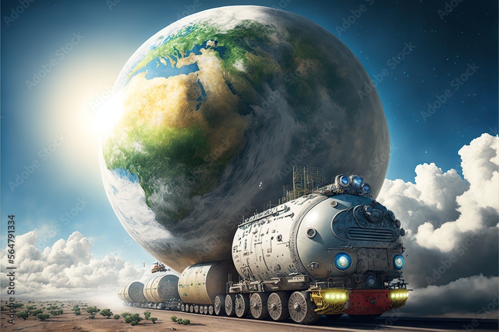 Space locomotive carries the planet earth, concept of space technology ...