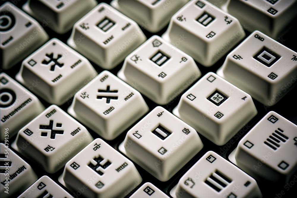 White computer keyboard keys with alien signs, created with Generative ...
