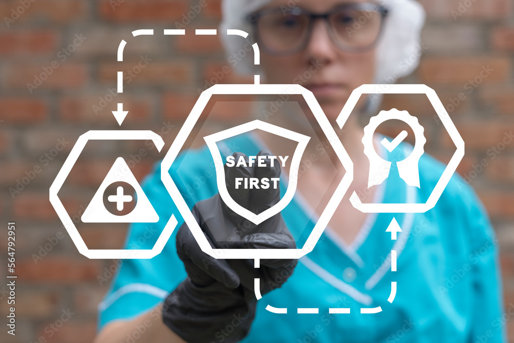 Doctor using virtual touchscreen presses icon with inscription: shield ...