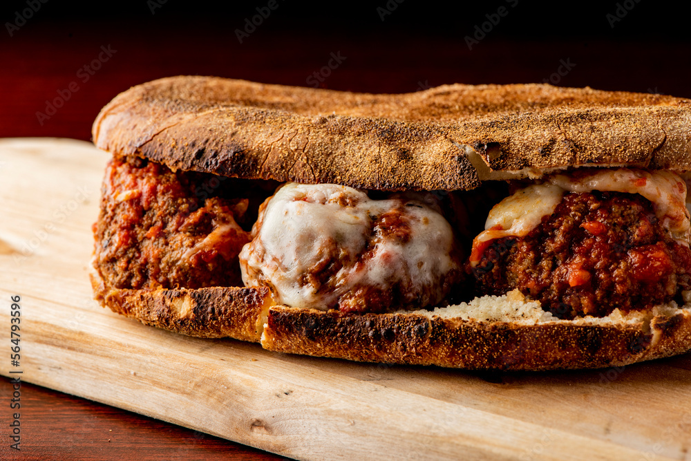 Meatball Sandwich. Meatball submarine sandwich. Meatballs, tomato ...