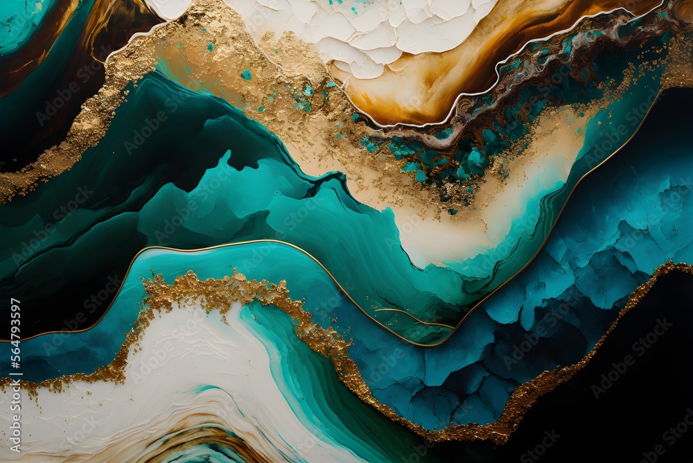 Teal and Gold Streams Wallpaper With a Stone and Oil Painted Surface ...