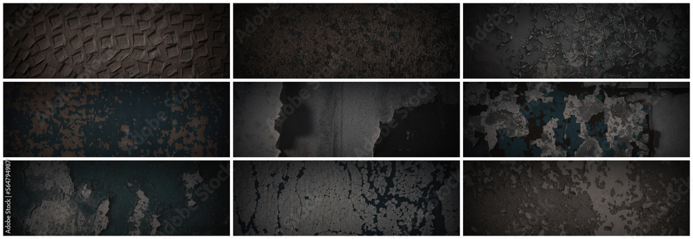 Set of dark panoramic background textures. Collection of wide textures ...