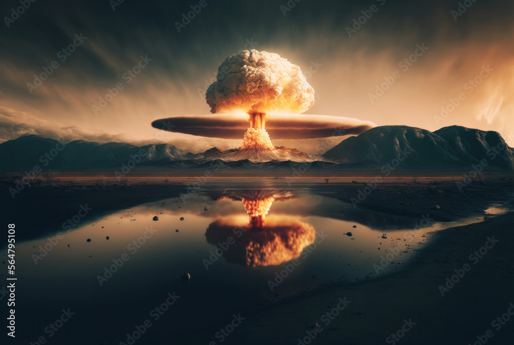 Poster, Foto Nuclear explosion radioactive in nature landscape ...