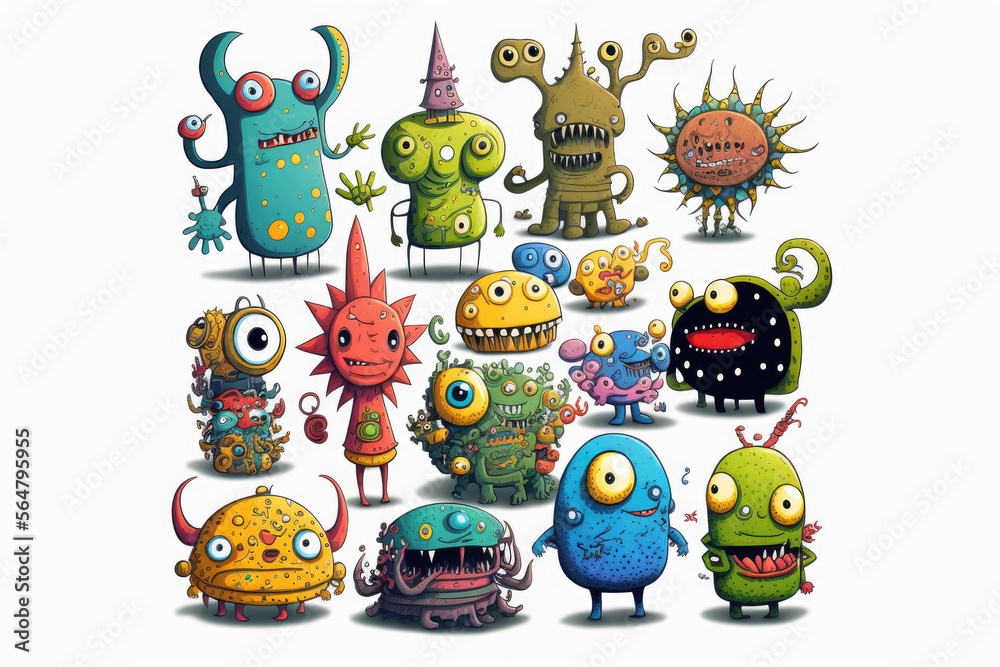 set of colorful cartoon creatures and monsters illustration sprite ...