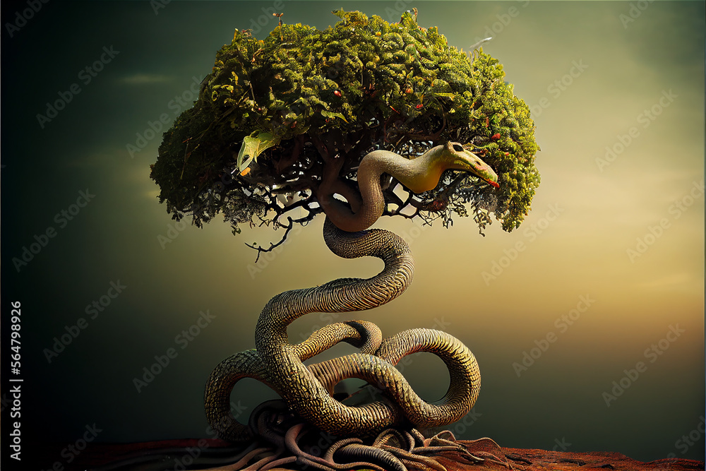 The biblical tree of knowledge with the apples and the serpent ...