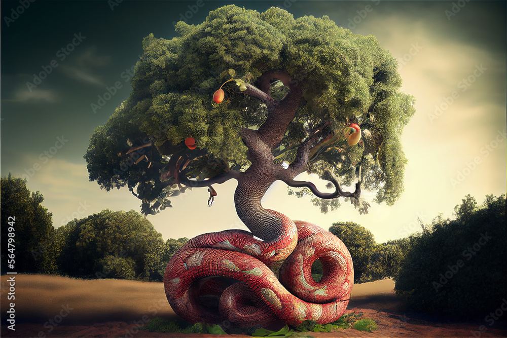 The biblical tree of knowledge with the apples and the serpent ...