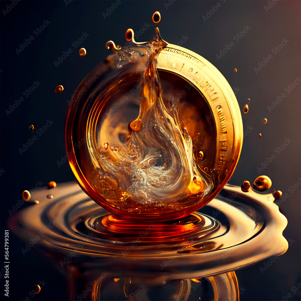 liquid money, currency devaluation and inflation concept, coin falling ...