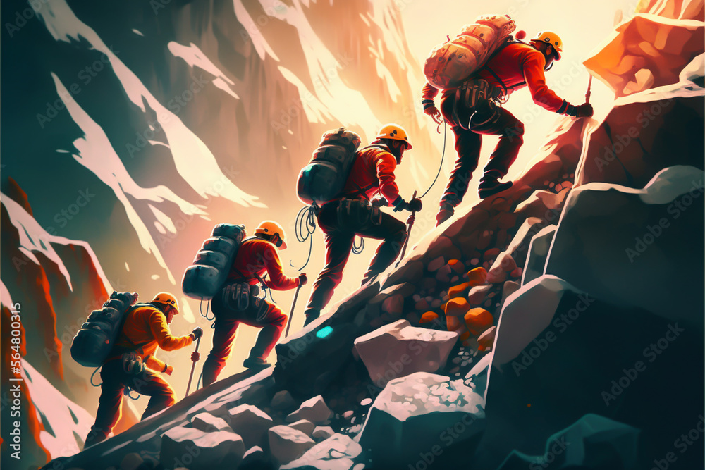 Teamwork is essential to success in business. A group of people working ...