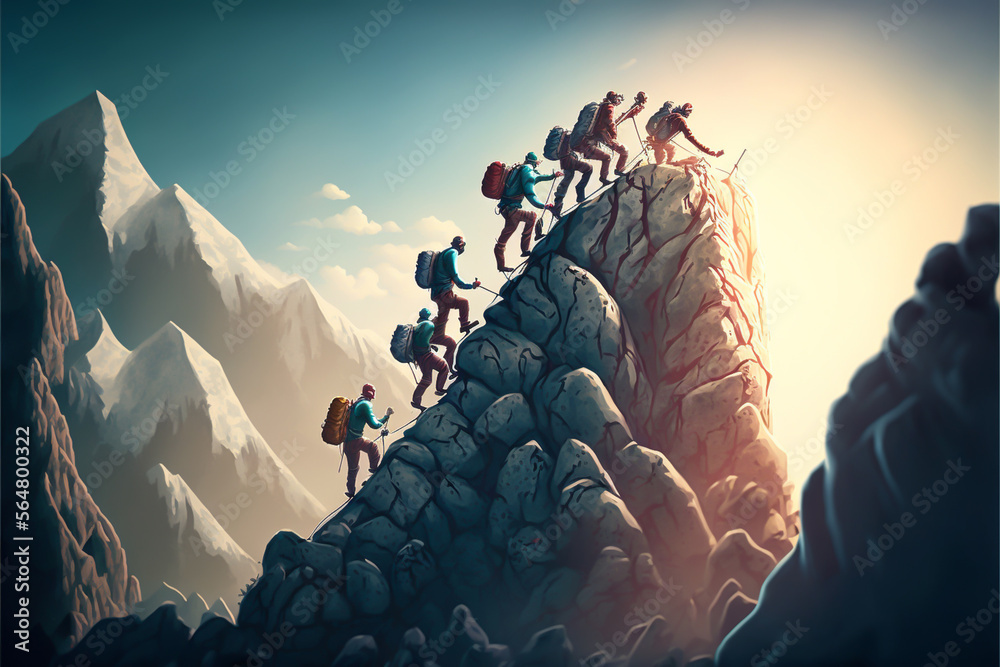 Teamwork is essential to success in business. A group of people working ...