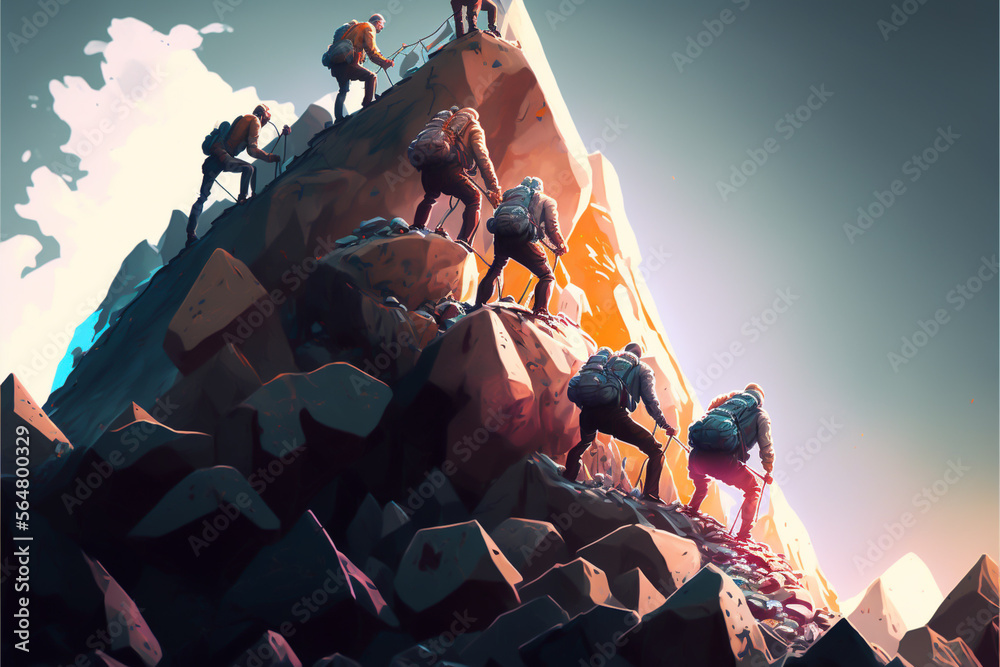 Teamwork is essential to success in business. A group of people working ...