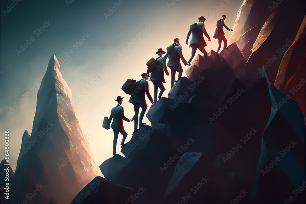 Teamwork is essential to success in business. A group of people working ...