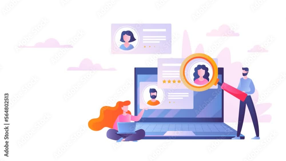 Recruitment Process video concept. Moving man and woman HR managers ...