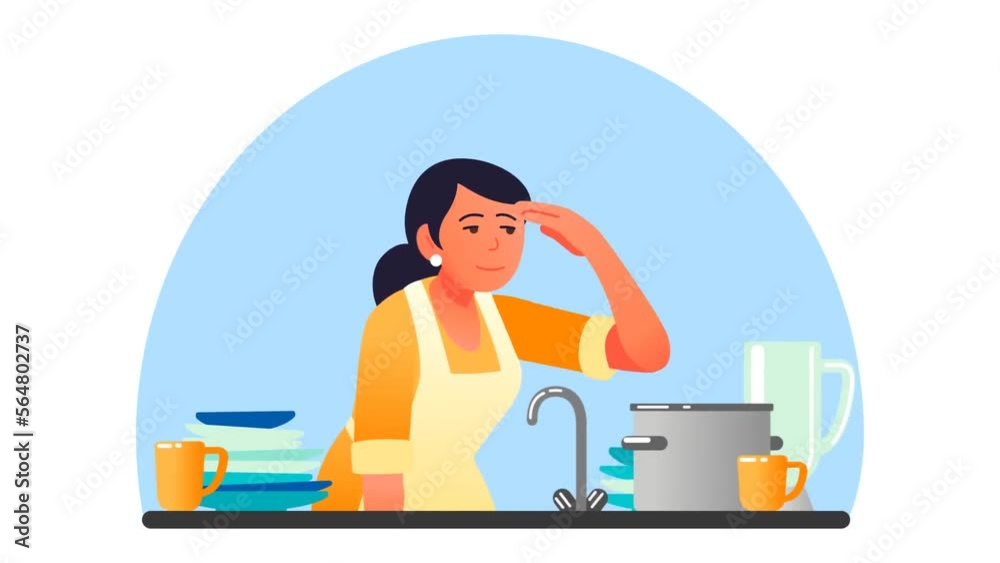 Tired unhappy woman video concept. Sad young girl tired of cleaning and ...