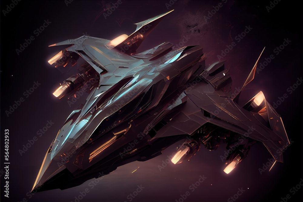 Futuristic fighter bomber flying in space. Modern fighter, combat ...