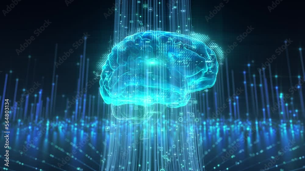 Artificial intelligence processing data. A 3D rendering of a ...
