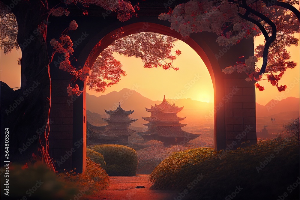 View from the Japanese monastery to the beautiful nature of Japan and ...