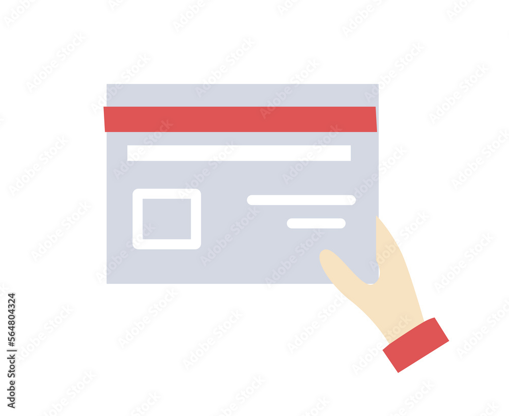 Hand with card icon. Business processes and marketing, gift voucher or ...