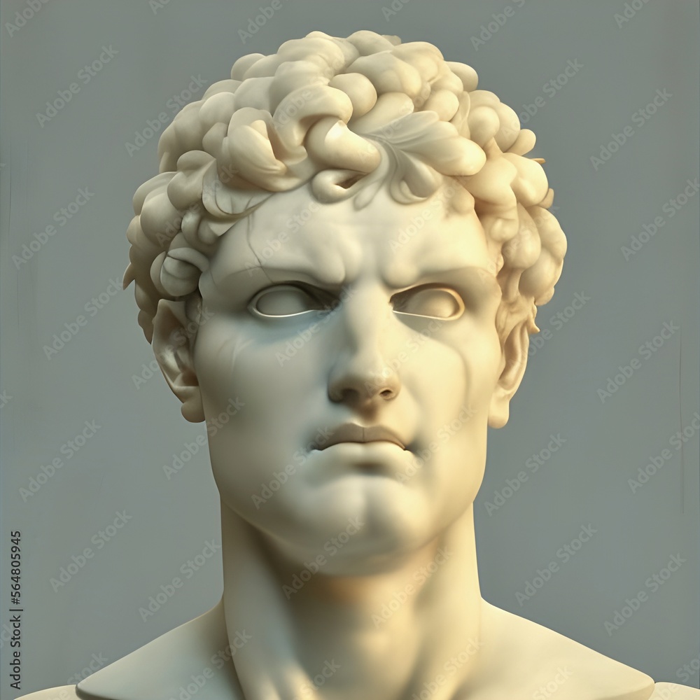 Generative AI image featuring a white marble Greek statue bust of a ...
