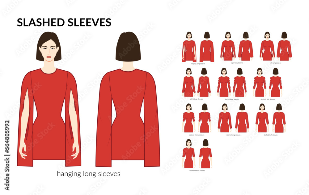 Set of Slashed sleeves clothes long, short, hanging, cape, slashed ...