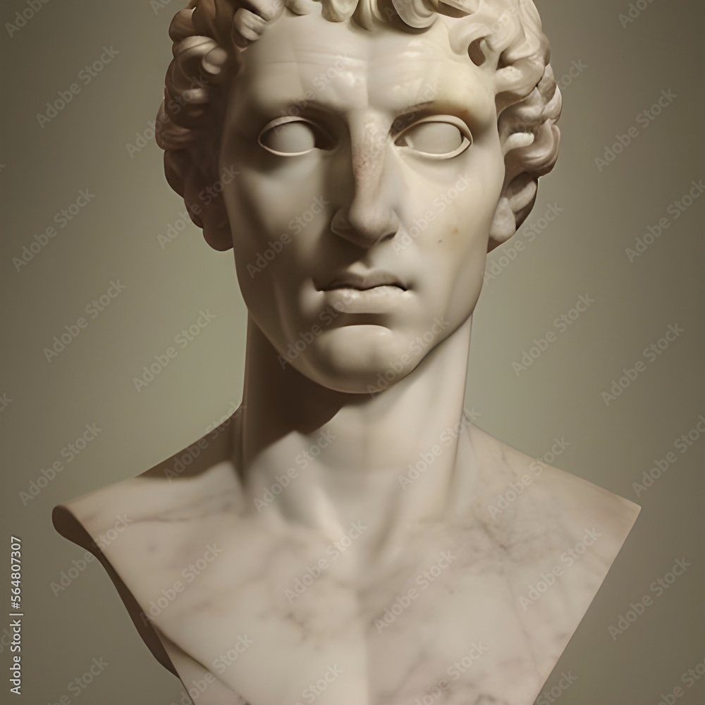 Generative Ai Image Featuring A White Marble Greek Statue Bust Of A Handsome Young Man With A