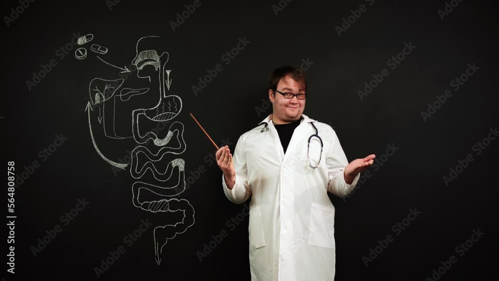 Visual explanation of how probiotics work by doctor is shown in drawing ...
