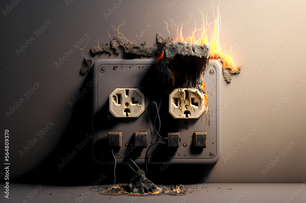 Electrical short circuit, burning wire and rosettes socket plug in ...