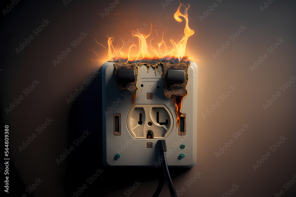 Electrical short circuit, burning wire and rosettes socket plug in ...